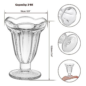 BSTKEY 6PCS Set 7 Oz Glass Dessert Bowls/Cups, Cute Footed Dessert Bowls for Ice Cream Sundae Trifle Fruit Pudding Snack Salad Milkshakes Condiment Cocktail Drinks Party