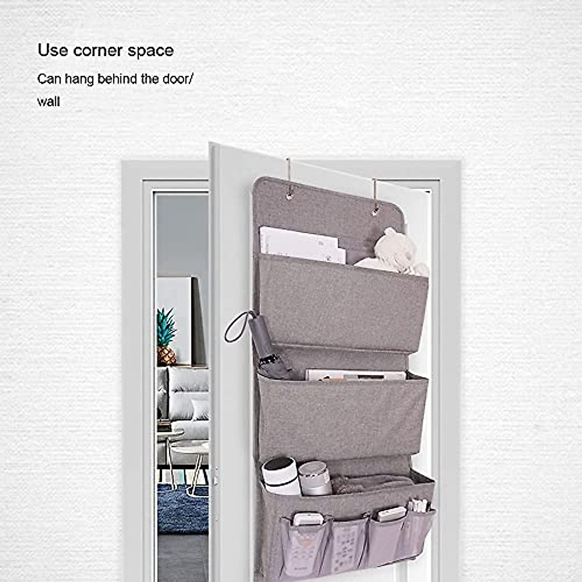 OKUZIEKY Wall Hanging Storage Bag Organizer for Socks, Bras,Toys, Cosmetics, Over The Door for Bedroom Closet Desk Heavy Duty (Light Grey, 3 Layer)