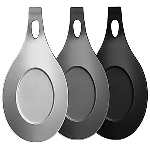 3 PCS Spoon Rest for Stove Top, Heat Resistant Flexible Silicone Kitchen Utensil Rest Ladle Spoon Holder for Stove Top – for Cooking Spatula, Ladle, Brush(Black, Dark Grey, Light Grey)