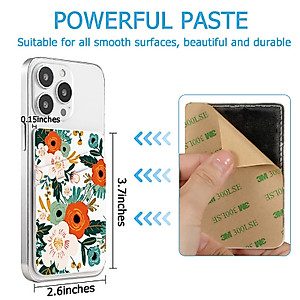 Leather Phone Card Holder Phone Wallet, Stick Back Phone Wallet Sticker Stylish Phone Case Credit Card Holder, Suitable for iPhone, Samsung, Android and Most Smart Phones.Green Leaf Flower