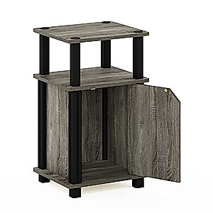 Furinno Brahms 3-Tier End Side Sofa Table/Nighstand with Door, 1-Pack, French Oak/Black