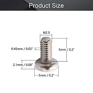MroMax 100Pcs M2.5 x 5mm Pan Head Phillips Machine Screws, 304 Stainless Steel 18-8, Fully Thread, Metric Silver Gray Cross Head Screws Bolts for Computers, Camera and Other Small Electronic Devices