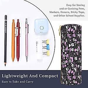 TumzfhQ Pencil Pouch Small Pen Case Pencil Bag Cylinder Leather Organizer Zipper Multi Function for Teen Girls Kids Office Women Skull Love