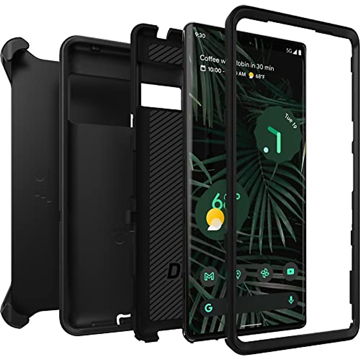 OtterBox Pixel 6 Pro Defender Series Case - BLACK, rugged & durable, with port protection, includes holster clip kickstand