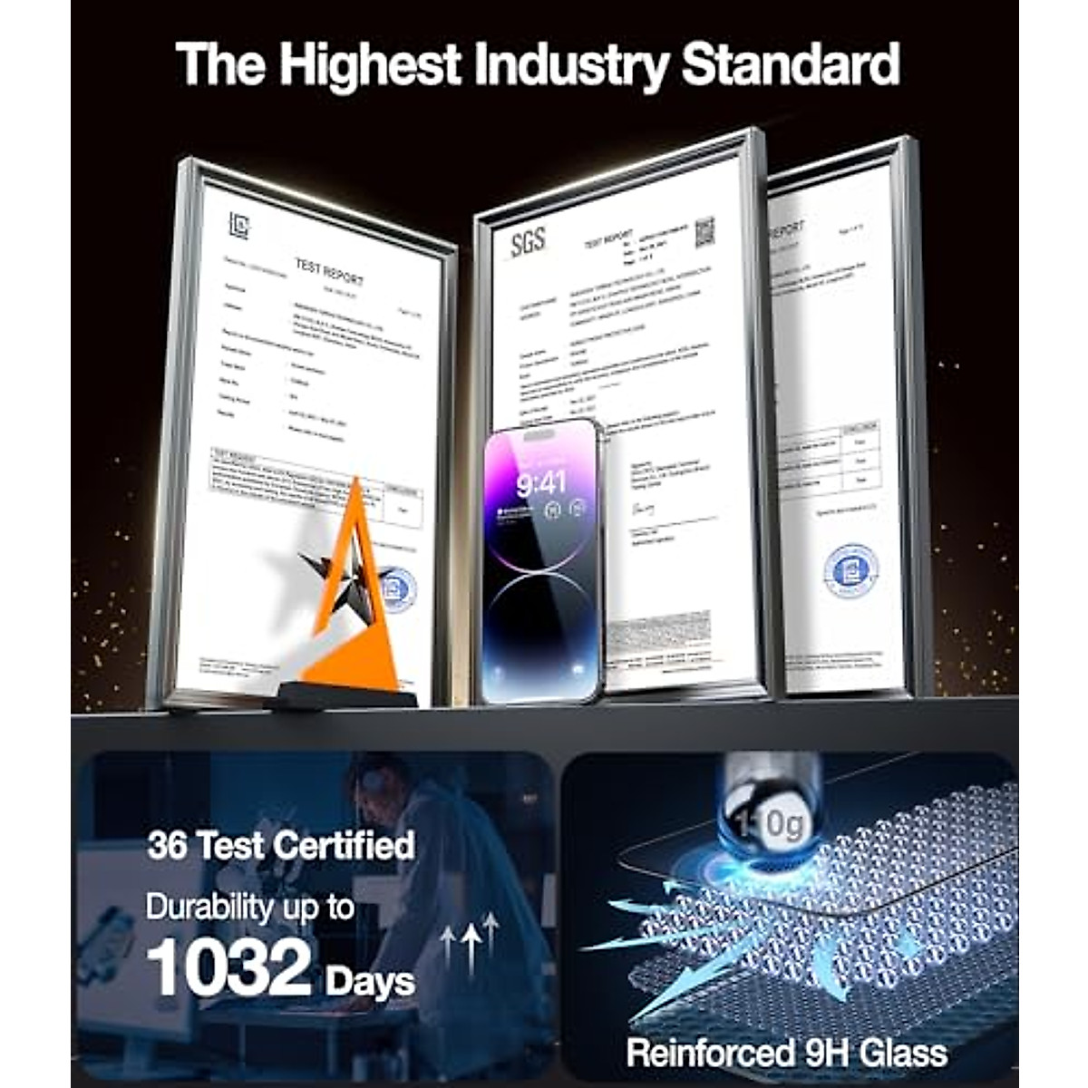 UltraGlass UNBREAK TOP 9H+ Glass for iPhone 14 Pro Max Screen Protector [Military SGS Shatterproof & Longest Durable] Screen Protector 14 Pro Max Tempered Glass, Anti-fingerprint, 2 Packs