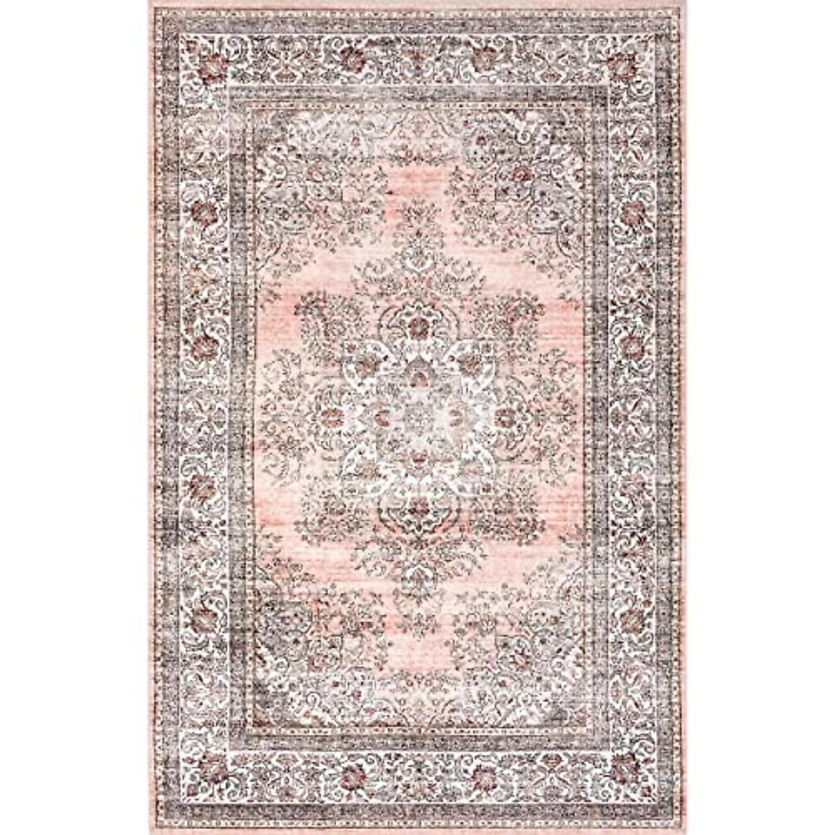 nuLOOM CIA Floral Stain-Resistant Machine Washable Area Rug, 8x10, Pink