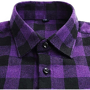 Cromoncent Men's Casual Plaid Flannel Long Sleeve Button Down Shirt,Purple Black,Medium