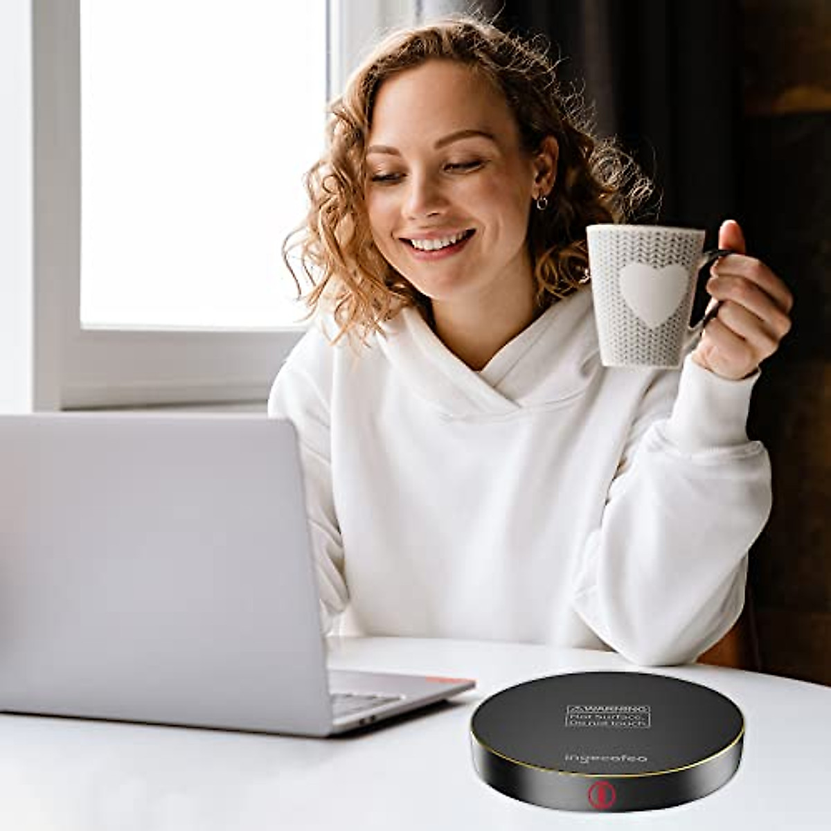 Coffee Mug Warmer for Desk Auto Shut Off, Ingecafea Coffee Cup Warmer for Desk Use 4 Temperature Settings & 4 Hours Auto Shut Off Large Heated Hot Plate for Beverage Tea Coffee Milk (Round)
