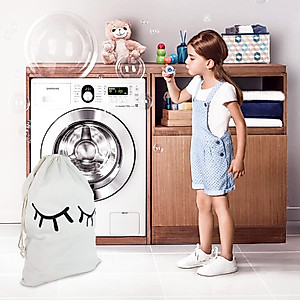 Lujuny 26" x 18" Large Laundry Bag, Cute Canvas Toy Storage Bag with Drawstring, Dust-proof Cotton Reusable Heavy Duty Gift Wrap Holder for Basket Travel (Smile Dog)