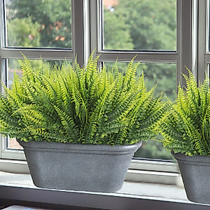 Artificial Plants, 12 Bundles Fake Boston Fern Greenery Outdoor UV Resistant Plastic Flowers Indoor Outside Hanging Planter Home Garden Decor