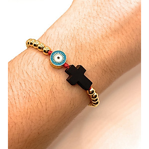 Azabache Bracelet, Azabache Cross Bracelet, Evil Eye bracelet, Protection Bracelet, Gold Beaded Bracelet for Women, Evil Eye Luck Bracelet, Dainty Bracelet, Women Jewelry, Red String Bracelet.