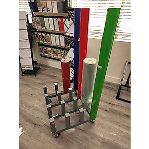 Signworld Heavy Duty Media Roll Mover Mobile Storage Cart Rack – Holds 16 Rolls