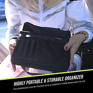 Sunferno Foldable Car Seat Organizer for Front, Back Seat & Trunk - Store Your Baby Supplies, Kids Toys, Car Cleaning Supplies, Work Tools in the 12 Storage Compartments - Passenger Seat Organizer