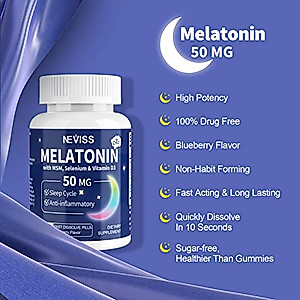 Sugar-Free Melatonin 50 mg for Adults - Fast Dissolve & Chewable Sublingual - Extra Strength Melatonin with MSM, Selenium & Vitamin D3, for Relaxation, Health Rest Cycle, Deep Zzzs,Immune,120 Servings