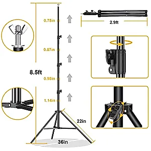 CPLIRIS Backdrop Stand, 8.5x10ft Ajustable Photo Backdrop Stand for Parties, Background Support System for Events with Spring Clamps, Backdrop Clips, Sandbag and Carry Bag