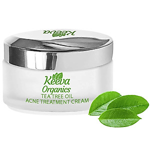 Keeva Organics Acne Treatment Cream With Secret TEA TREE OIL Formula - Perfect For Acne Scar Removal, Fighting Breakouts, Spots, Cystic Acne - See Results in Days Without Dry Skin (1oz)