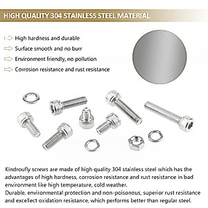 Kindroufly 242 Pieces M5 x 6/8 /10/12 /16/20 /25mm Hex Socket Head Cap Screws Nuts Washers Assortment Kit, 304 Stainless Steel, Fully Machine Thread