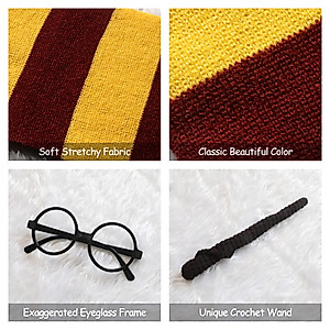 M&G House Newborn Photography Props Magic Novelty Scarf Wizard Glasses Crochet Wand Halloween Baby Photoshoot Props Scarf Eyeglass Baby Photo Props Halloween Cosplay Scarf Party Costume Supplies