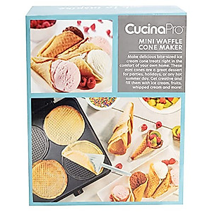 Mini Waffle Ice Cream Cone Maker - Bake 4 Homemade Mini Cones at Once, Includes Shaper Roller - Make Fun Bite Sized Entertaining Desserts for Summer Parties, Special Occasions and Gift Giving Treats