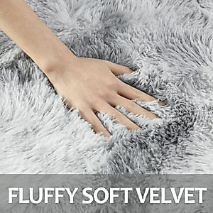 Hutha 6x9 Large Area Rugs for Living Room, Super Soft Fluffy Modern Bedroom Rug, Tie-Dyed Light Grey Indoor Shag Fuzzy Carpets for Girls Kids Nursery Room Home Decor