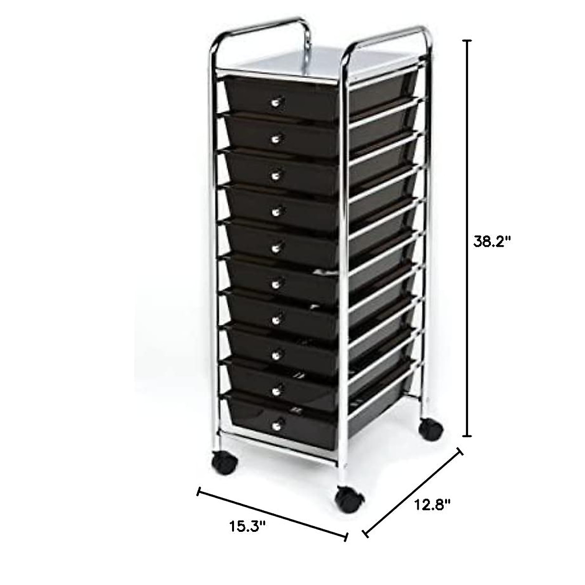Seville Classics Rolling Utility Organizer Storage Cart for Home Office, School, Classroom, Scrapbook, Hobby, Craft, 10 Drawer, Black