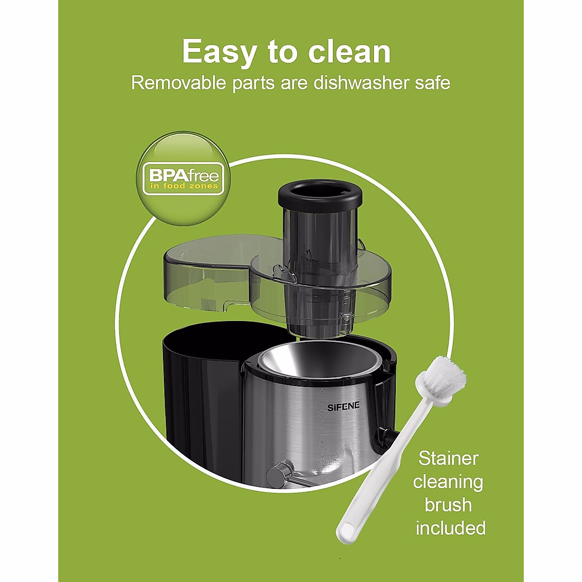 SiFENE Quick Juicer Machine, Centrifugal Juicer with 3" Big Mouth for Whole Fruits & Veggies, Easy to Clean, Non-BPA Stainless Steel Kitchen Juicer