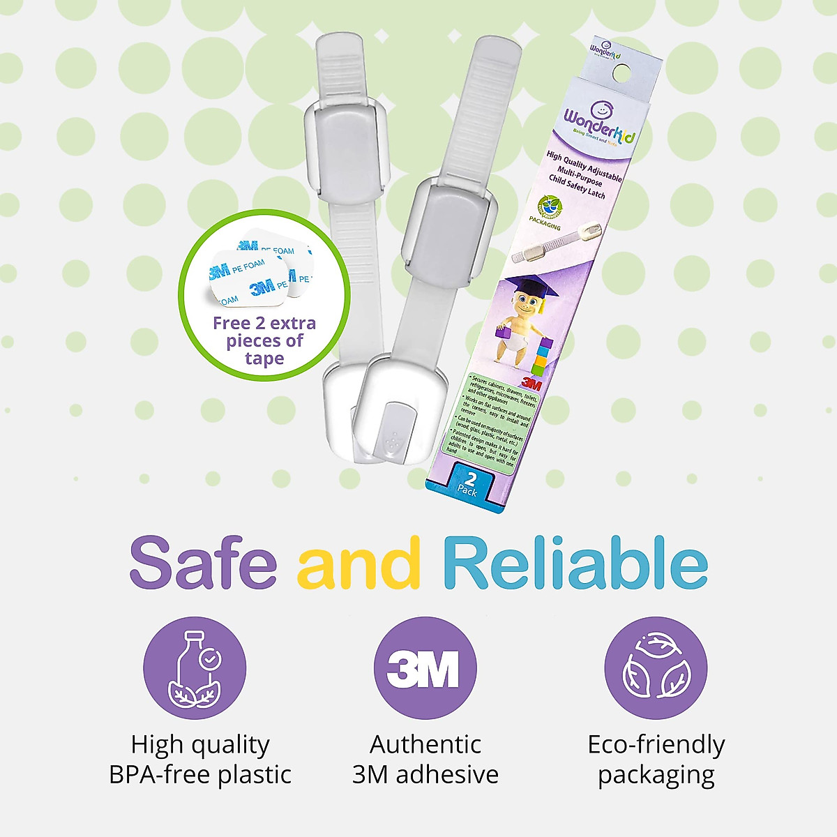 Adjustable & Reusable Child Safety Cabinet Locks & Latches, Baby Proofing Door Window, Cabinet, Toilet, & Refrigerator Lock, Child Safety Strap Locks with Adhesive Pads, Pack of 2, Silver - Wonderkid