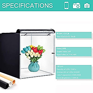 Lightbox, GLZ 32x32 Inch Photo Studio Light Box Shooting Tent Kit with Dimmable and Movable LED Lights, Carry Bag and 3 Color backdrops for Photoshoot (White Black Gold)