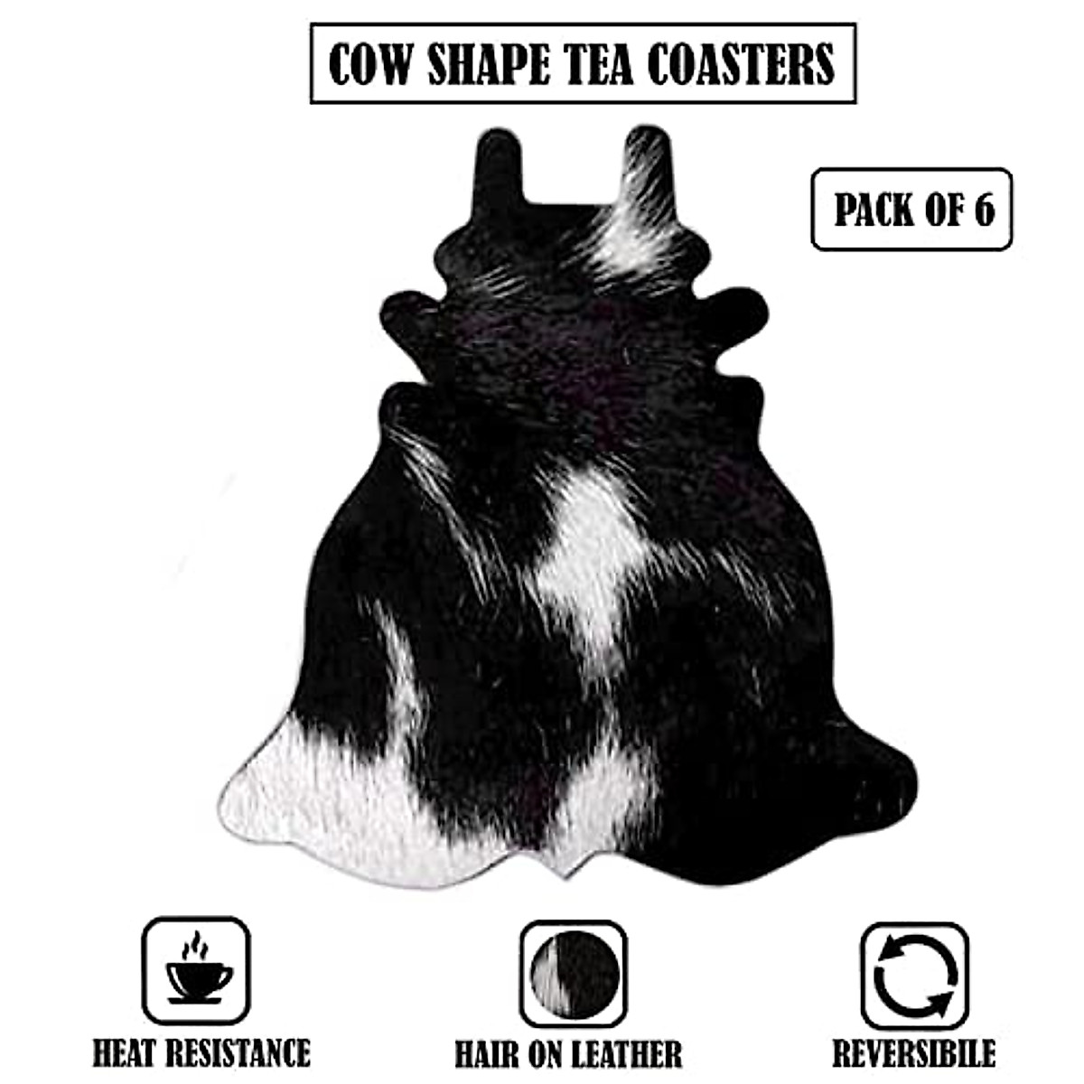 Cowhide Coaster Set of 6 pcs Natural Cowhide Drink Coasters Hair On Cow Shape Coasters Leather Tea Cup Coasters Home Décor & Home Living Ideas by NGF, 4.5 x 4.5 x 0.5 inches