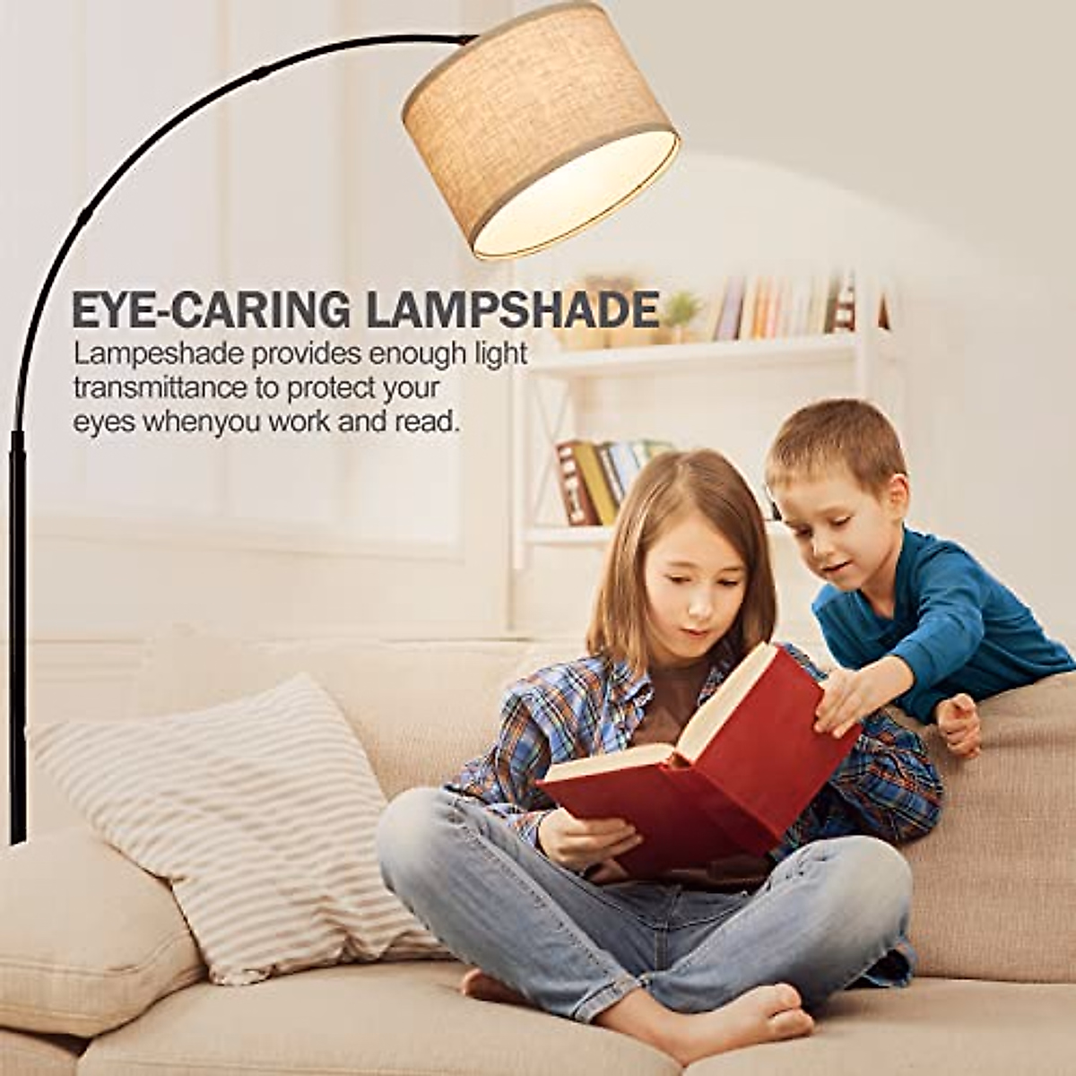 Luvkczc Dimmable Arc Floor Lamps for Living Room, Tall Floor Lamps with Adjustable Hanging Shade, Modern Arc Floor Lamp with Dimmer for Bedroom, 8WLED Bulb Include