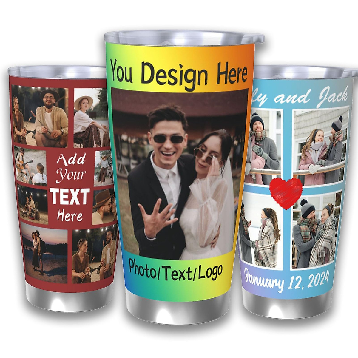 Generic Customized Tumbler Cup Personalized Coffee Mug with Photo Text Men Women Custom Stainless Steel Tumbler 20oz Custom Mug Gifts for Dad Mom Friends