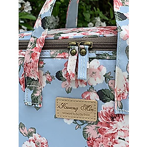 Kwang Min Floral Insulated Lunch Bag for Women,Reusable Lunch Box,Large Cooler for School,Office,Picnic Outdoors,Premium Waterproof Fabric,Ideal Gift for Girls/Adults (Peony Blue)