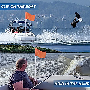 MUMUBOAT Orange Boat Flag Water Ski Flag 48 Inch, 12” x 18” Boat Safety Flag Skier Down Flag, 3 Sections Floating Boat Flags with Pole, Ideal for Tubing, Wakeboarding, Watersports