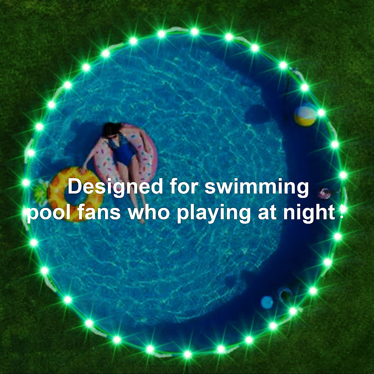 Eliteemo LED Pool Lights for Above Ground Pools, 15Ft Remote Control Submersible Rim Lights, C Battery Box, 16 Color Change by Yourself, Waterproof, Bright to Play at Night Outdoors