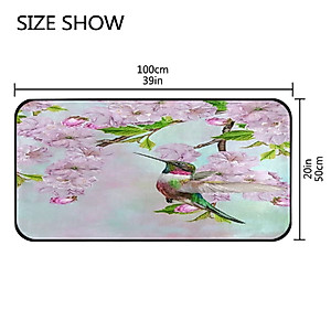 Flowers Bird Hummingbird Kitchen Rugs Standing Mat Anti Fatigue Comfort Flooring Non Slip Rubber Backing Area Rugs Washable Carpet Inside Door Mat Pad 39" X 20"