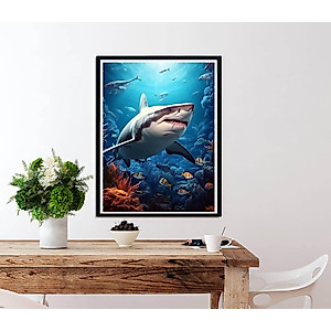 Diymood Paint by Numbers for Adults Shark, DIY Oil Painting Marine Life Acrylic Paint by Number Kits for Adults Beginner for Home Wall Decor 16x20 inch