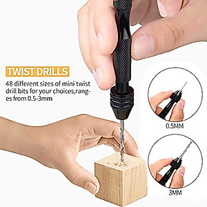 62 Pieces Pin Vises Hand Drill Bits Set Micro Twist Manual Rotary Hobby Drill Tools with Clamp for Jewelry Making, Craft Carving, DIY, Woodworking, Plastic, Shells, Resin or Model Making (0.3-3.0mm)