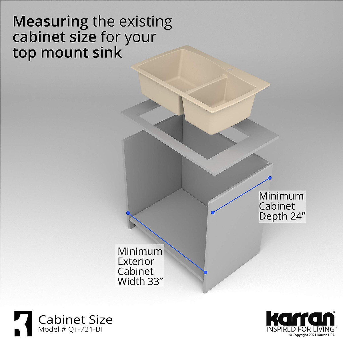 Karran QT-721 Drop-In Quartz Composite 34 in. 1-Hole 60/40 Double Bowl Kitchen Sink in Bisque
