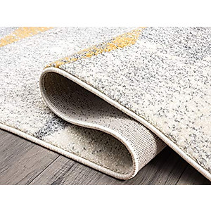 Abani Geometric Distressed Turkish Area Rug, Laguna Collection Grey & Yellow Modern Style 5' 3" x 7' 6" Accent Rug Rugs