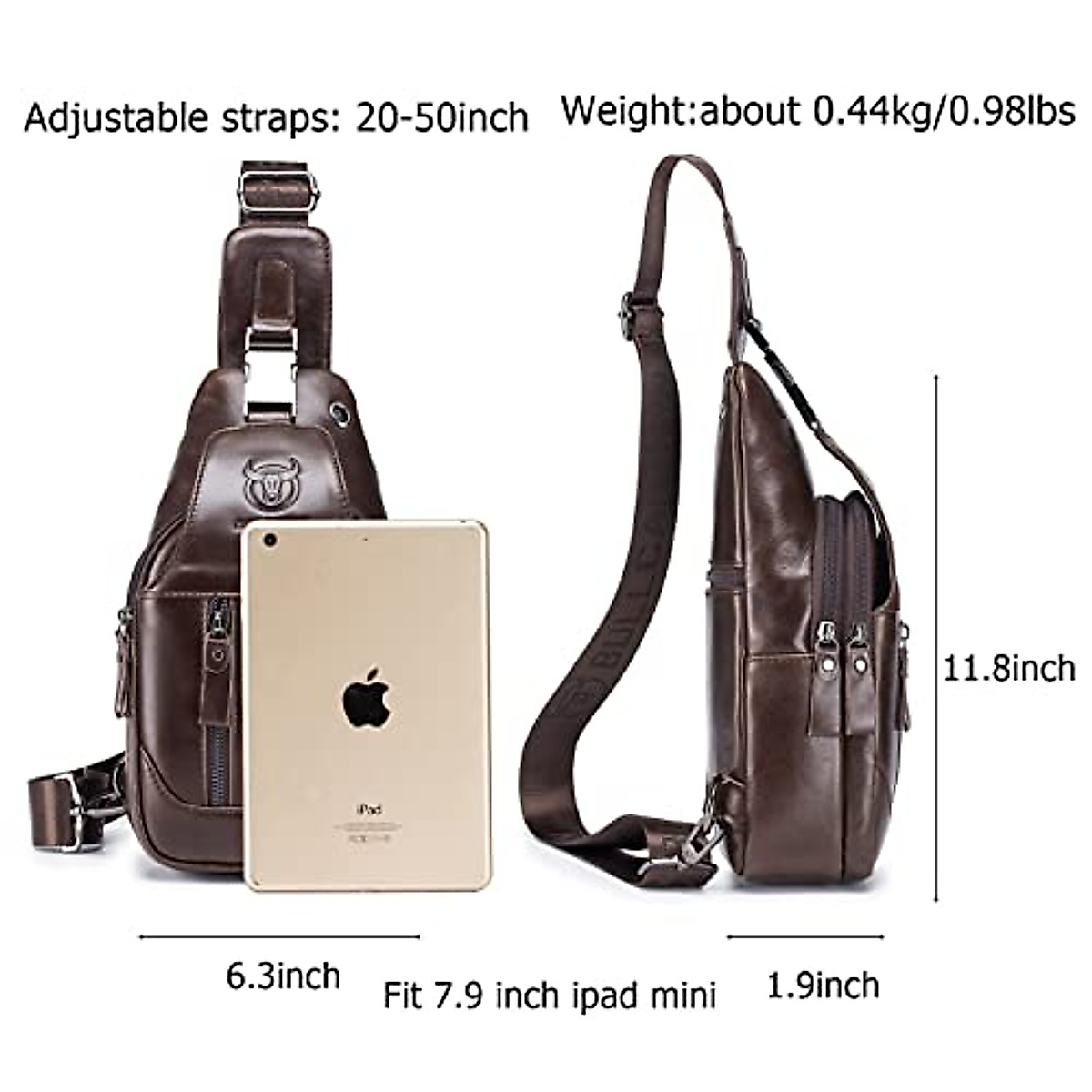 BULLCAPTAIN Genuine Leather Sling Chest Bag Multi-pockets Men Crossbody Bag Travel Casual Small Shoulder Backpack (Dark brown)