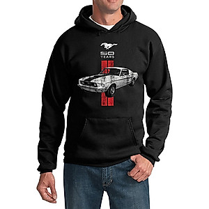 Lucky Ride Ford Mustang Hoodie Limited Edition 50 Years Red Stripe Sweatshirt,Black,XL