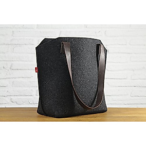 Pack & Smooch York Carryall Tote Bag for Women - Made with 100% Merino Wool and Vegetable Tanned Leather Strap (Dark Grey/Dark Brown)