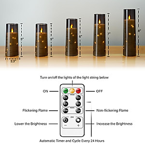 kakoya Flameless LED Candles with Timer 5 Pc Flickering Flameless Candles for Romantic Ambiance and Home Decoration Stable Acrylic Shell,with Embedded Star String，Battery Operated Candles（Grey）