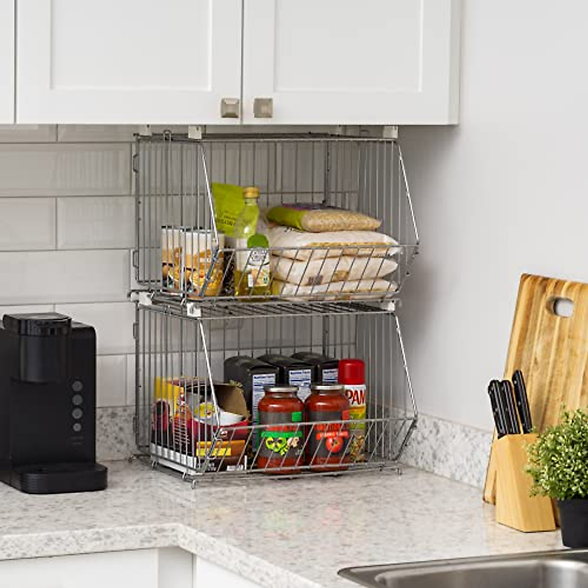 IRIS USA 17" Modular Wire Stacking Storage Basket, Great Storage for Linens, Groceries, Toys, Books, and More, Stackable, Easy Assemble, Multipurpose Home Organizer, Silver