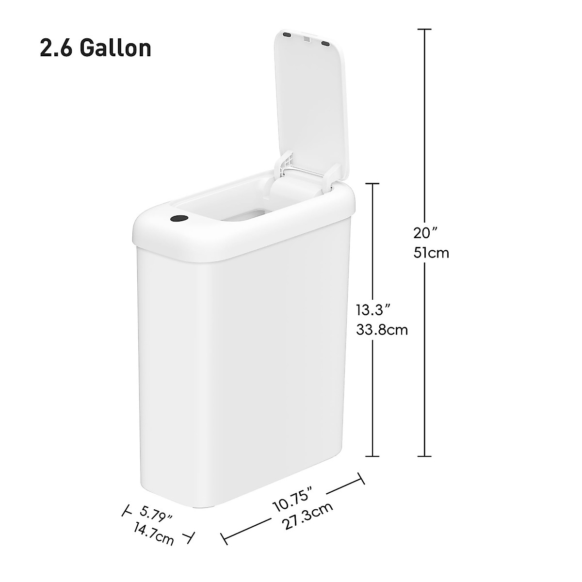 EKO Automatic Bathroom Trash Can with Lid, 2.6 Gallon Slim Touchless Bathroom Garbage Can, Waterproof Motion Sensor Trash Can for Bathroom, Office, Kitchen, White