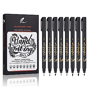 GETHPEN Calligraphy Pens,Hand Lettering Pens, Calligraphy Brush Pen set for Beginners Writing, Sketching, Scrapbooking, Journaling, Soft and Fine Tip, Black Ink Drawing Pen Set, 8 Size