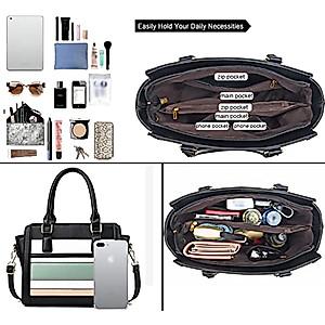 ZiMing® Handbag Set for Women Faux Leather Tote Bag Top Handle Bag Stripe Splicing Purse Wallet Clutch 2Pcs Set-Green