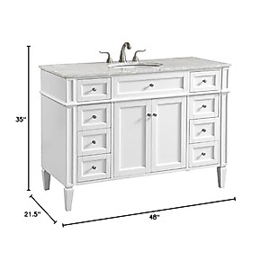 Elegant Kitchen and Bath 48 inch Single Bathroom Vanity Cabinet Set with White Marble Countertop - Grey