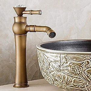 OQPJMYZ Antique Brass Brushed Retro Bath Faucet Bathroom High Basin Mixer with 360 ° Rotary Spout Vintage Retro Antique Nostalgic Country Style Mixer Tap,Kitchen Sink Taps Needed (Bronze)