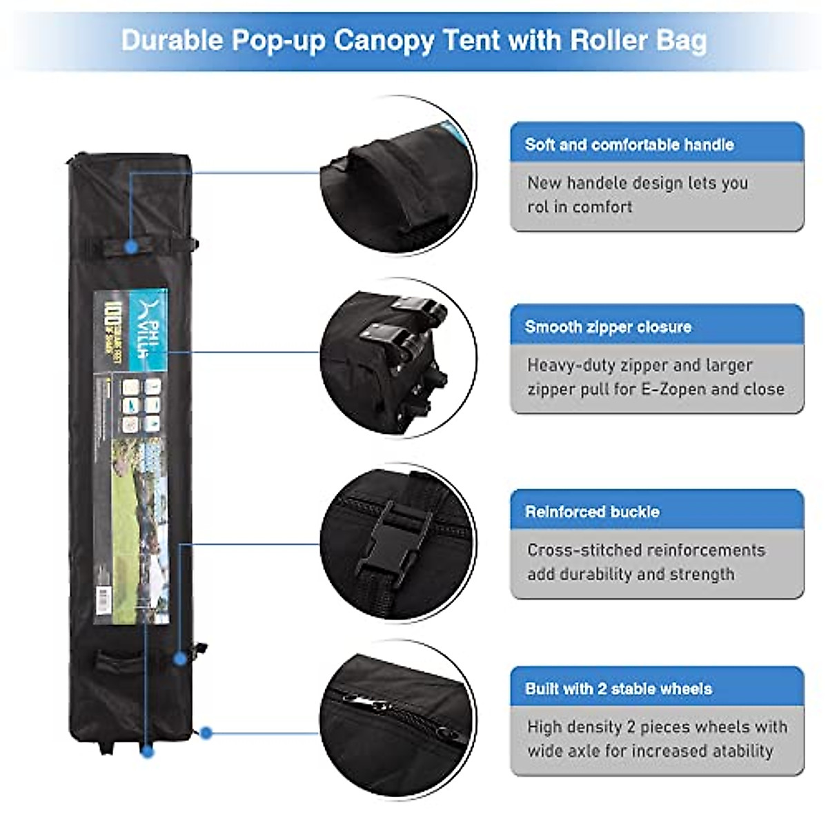 PHI VILLA Outdoor Pop up Canopy 10'x10' Tent Camping Sun Shelter-Series Party Tent, 100 Sq. Ft of Shade (Blue)